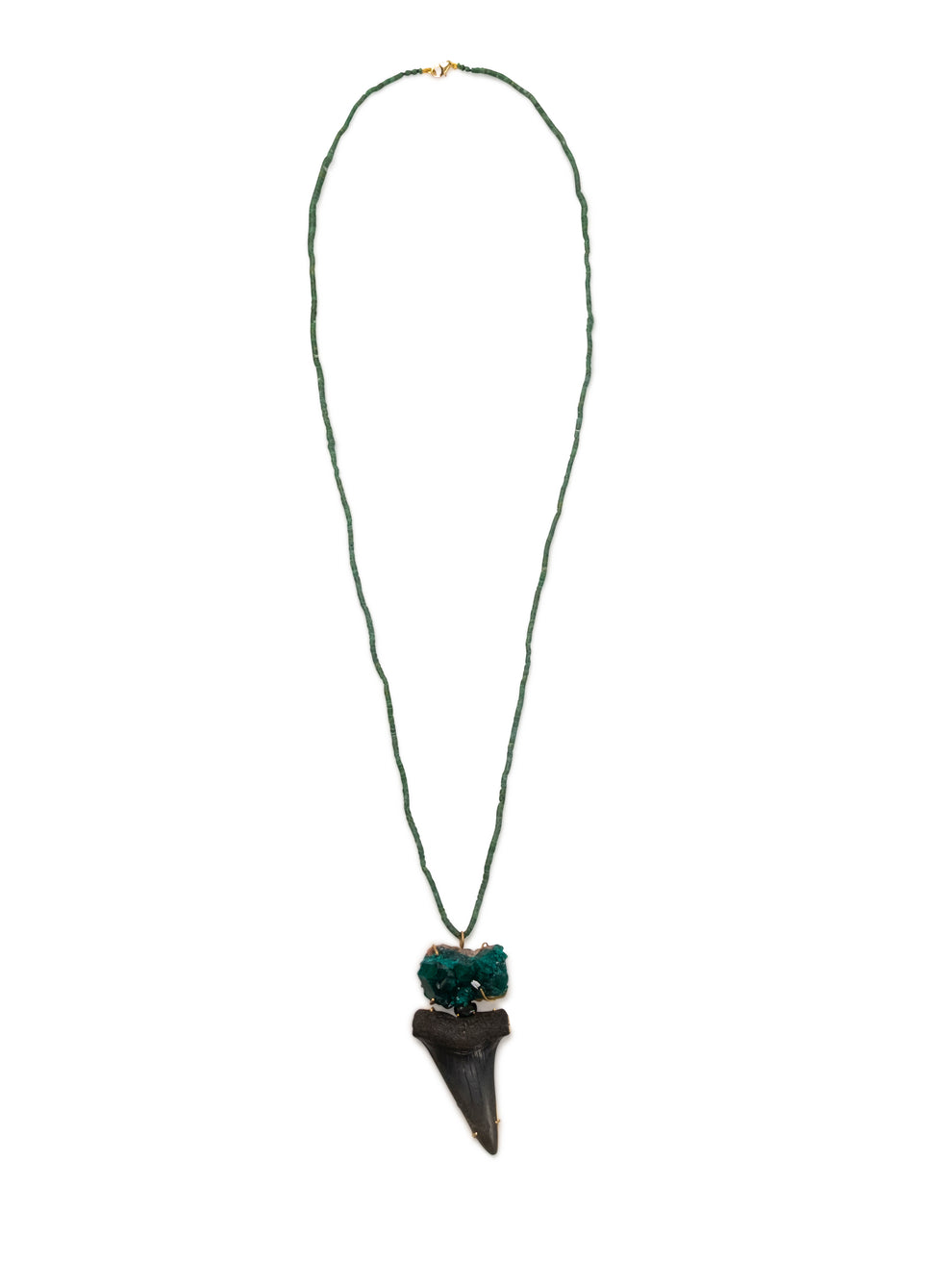 Shark Tooth with Dioptase and Green Tourmalines on Nephrite Beads ...