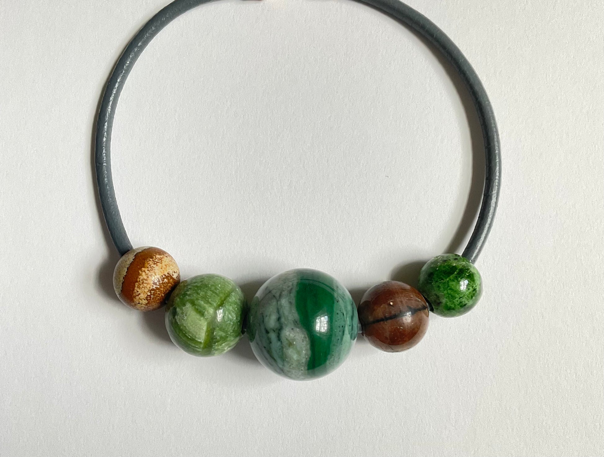Gem Spheres Necklace with Jade, Tremolite, Chiastolite, Chrome Diopsid ...